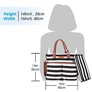 Kidnid Designer Baby Diaper Bag - Cotton Messenger Organizer Tote with Changing Pad, Black & White, 14-Inch