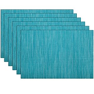 SHACOS Placemats Set of 6 Woven Vinyl Place Mats for Dining Table Wipe Clean Stain Resistant Table Mats (6, Teal Blue)