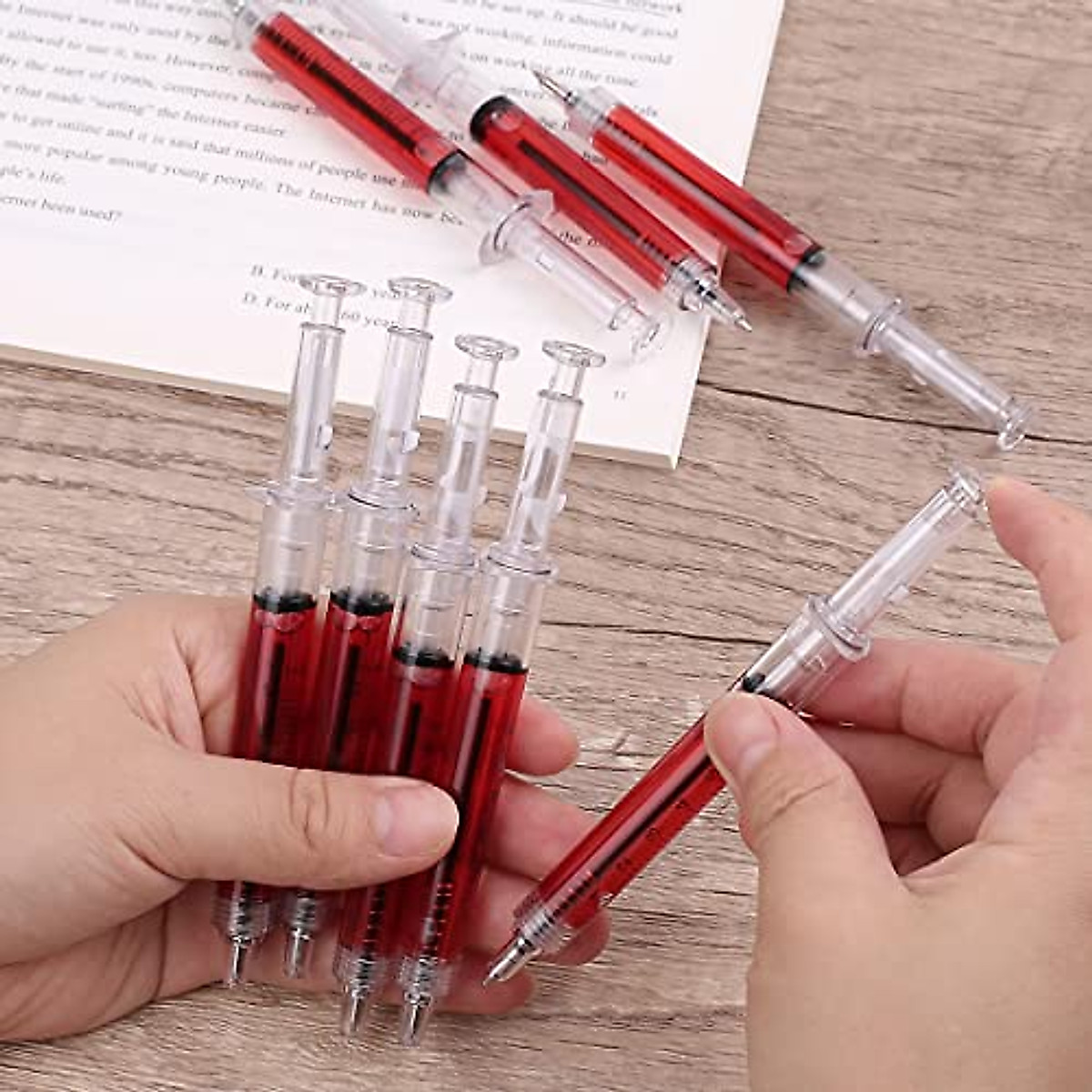 SunAngel Syringe Pen Nurse Pen Writes In Black Ink, For Boys And Girls, Imaginary Doctor Play, School Supplies(Red, 60PCS)
