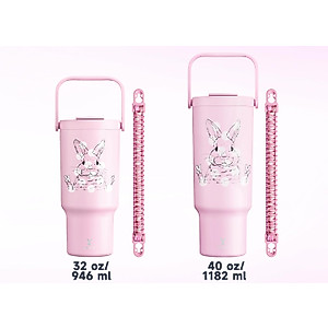 Meoky 40 oz Tumbler with Handle and Straw, Insulated Water Bottle, Stainless Steel Travel Mug, Keeps Cold for 34 Hours, 100% Leak Proof, Fits in Car Cup Holder (Bunny)