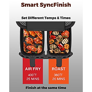 JOYAMI Air Fryer with 2 Baskets, 8 QT Dual Basket AirFryer with Sync-Finish, Nonstick and Dishwasher Safe, 6-in-1 Airfryer for Air Fry, Bake, Dehydrate, Roast, Broil & More, 1800W, Black