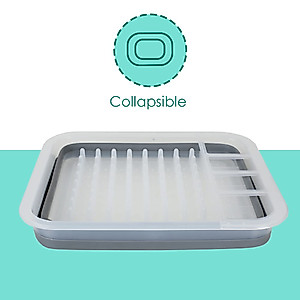 Home Basics Collapsible Dish Drying Rack; Foldable Camping Essentials (Grey/White) Pops Up 5" High/Folds Flat for Easy Storage in Kitchen Pantry, Under Sink, Great for Travel, RV, Camper