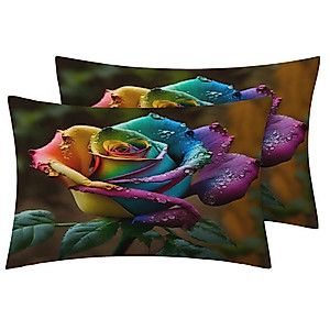 NOGAWA Flower Sheets Full Size, Rose Floral Bed Sheets, Patterned Bedding Sheets & Pillowcases 4 Piece Set - Soft Microfiber Deep Pocket Fitted Sheet & Flat Sheet & 2 Pillow Cases