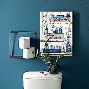 Bathroom Decor Wall Art Dragonfly Wall Art Blue Bathroom Sign Rustic Farmhouse Bathroom Canvas Prints Signs Wood Background Bathroom Pictures Artwork Framed Bath Laundry Home Decorations12 x16