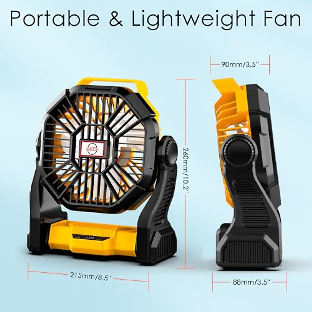 Sendowtek Portable Battery Fan with LED Light, 10400mAh Quiet Rechargeable Tent Fan with Hanging Hook 4 Speed Small USB Battery Powered Camping Fans for Travel Picnic Outdoor Indoor Cooling Sleeping