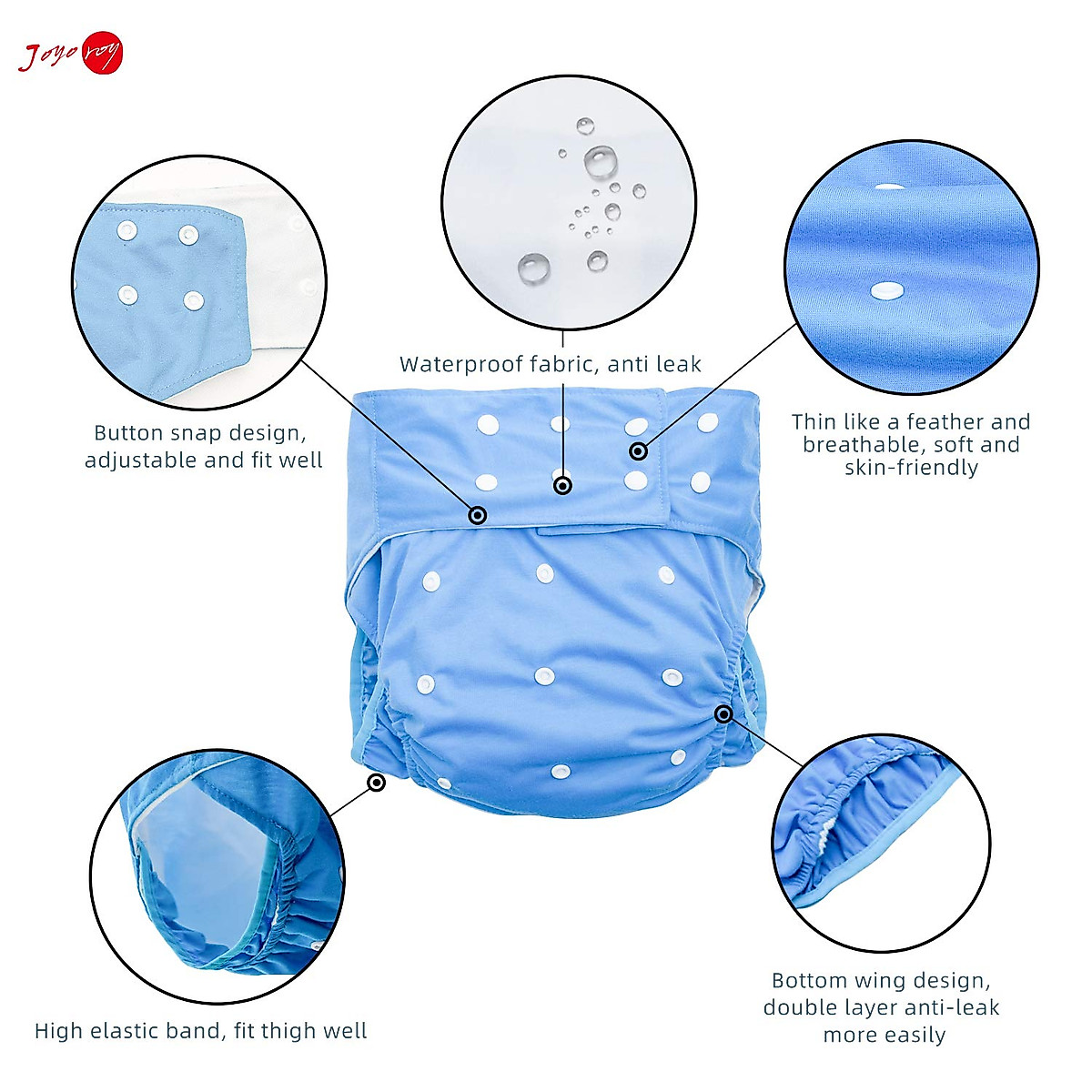 Joyo roy Reusable Diapers for Adults, 3 Adjustable Size Diaper, Waterproof, High Moisture Absorption, Resuable for Men Urinary Incontinence Products for Women