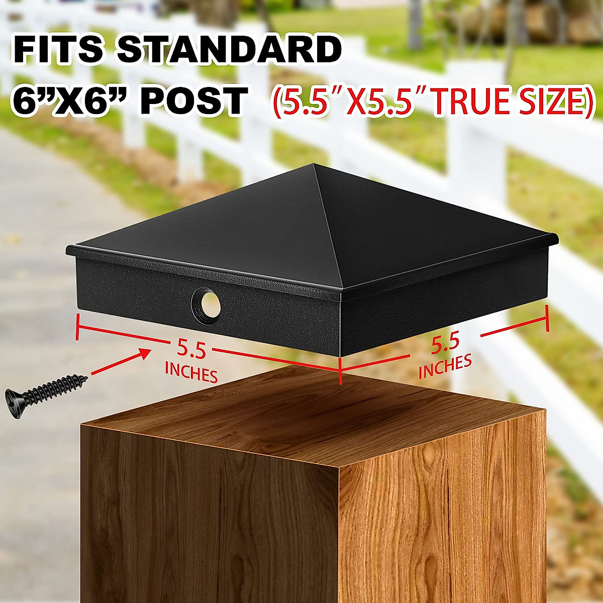 Dunzy 8 Pcs 6 x 6 Post Caps Aluminum Pyramid Cap Decorative Fence Post Covers Works Only for Actual 5.5 x 5.5'' Wood Metal Sleeve with Screws for Decks Corridors Mailbox Pole(Black)