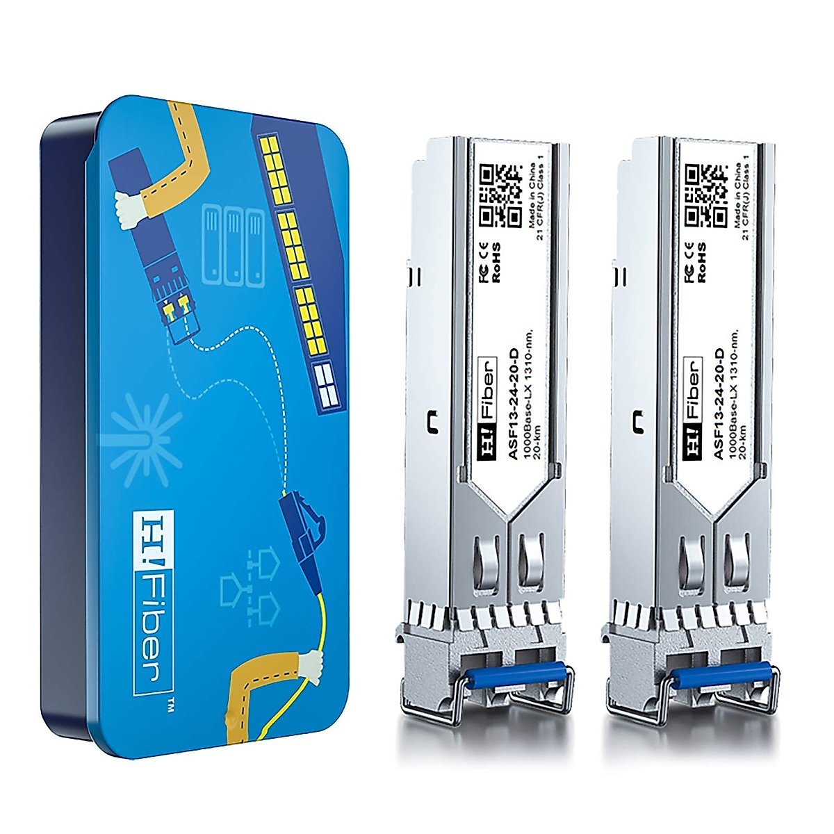 2 Pack 1.25Gb Singlemode Module with 20m OS2 LC to LC Fiber Cable, 1000BASE-LX/LH Compatible for Netgear AGM732F, Ubiquiti,Mikrotik, Intel, D-Link and More