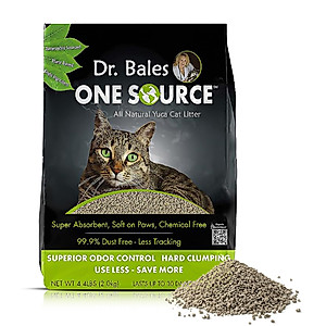 SPOT by Ethical Products – Dr Bales One Source 100% Natural Cat Litter from Yuca Root/Cassava - 2X Long Lasting - Dust Free, Odor Controlling Premium Clumping Cat Litter - 4.4lbs - Small (34002)