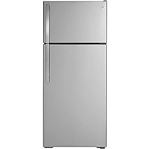 GE GTE18GSNRSS 28 Energy Star Qualified Top Freezer Refrigerator with 17.52 cu. ft. Capacity LED Lighting Adjustable Glass Shelves and Upfront Temperature Controls in Stainless Steel