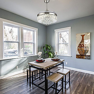 Crystal Retractable Ceiling Fans Light and Remote Invisible LED Fandelier Crystal Chandelier Fan for Living Room Dining Room Hall-Polished Chrome 42 Inches (Silver)