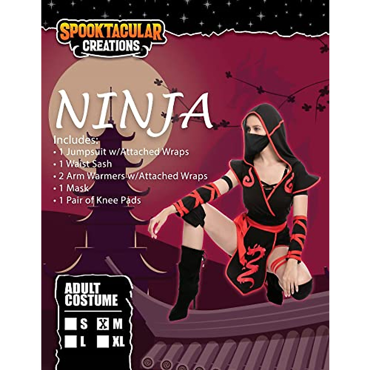 Spooktacular Creations Halloween Adult Women Ninja Costume Dress Up, Costume Party, Trick or Treating, Cosplay Party (Medium)