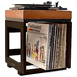 HomeBuddy Vinyl Record Storage - Vinyl Record Holder for Albums, Record Crates for Vinyl 75 LPs Crates Wood, Wooden Crate Vinyl Record Storage Box (Set of 1, Dark Brown)