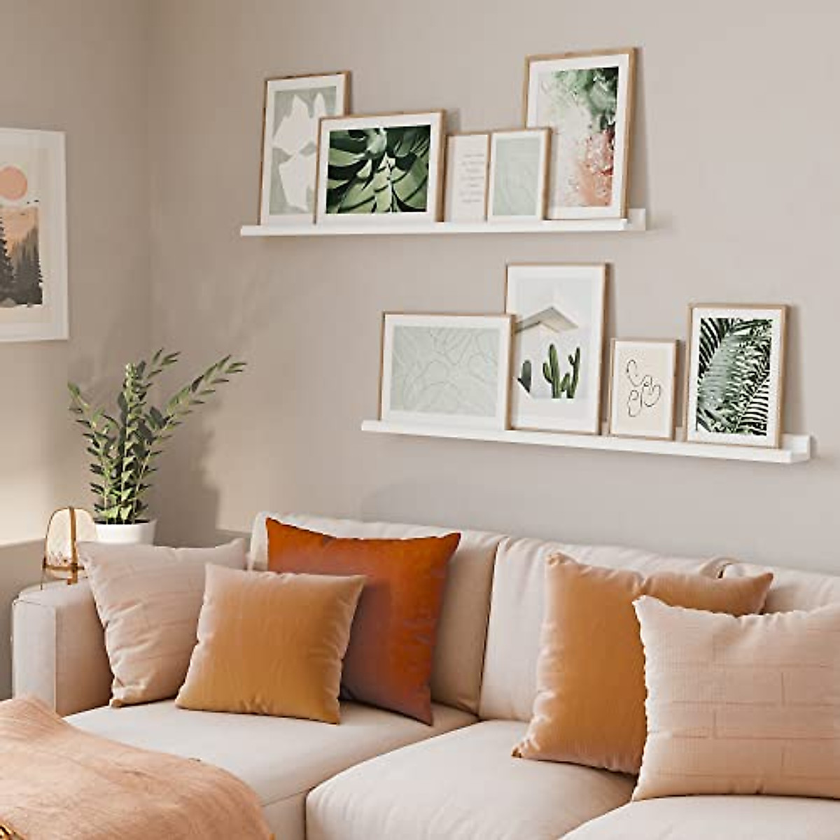 Wallniture Boston 46" Floating Shelves for Wall Decor, Photo Ledge for Living Room Decor, Floating Wall Bookshelves, Long Wall Shelves for Collage Picture Frames, White Kids Bookshelf Set of 2