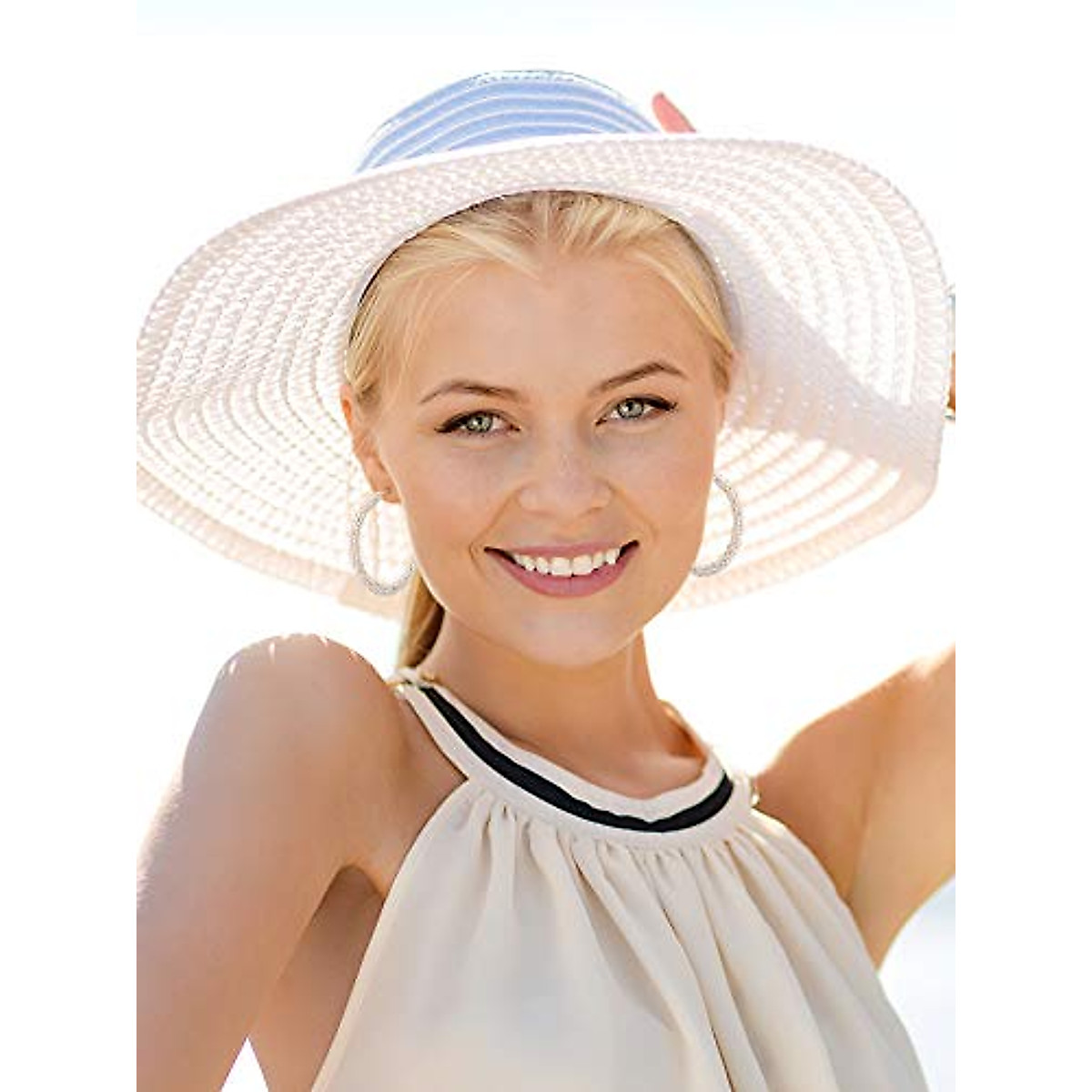 6 Pairs Bohemian Beaded Hoop Earrings Women Colorful Handmade Large Circle Dangle Drop Earrings for Women(Cute Colors)