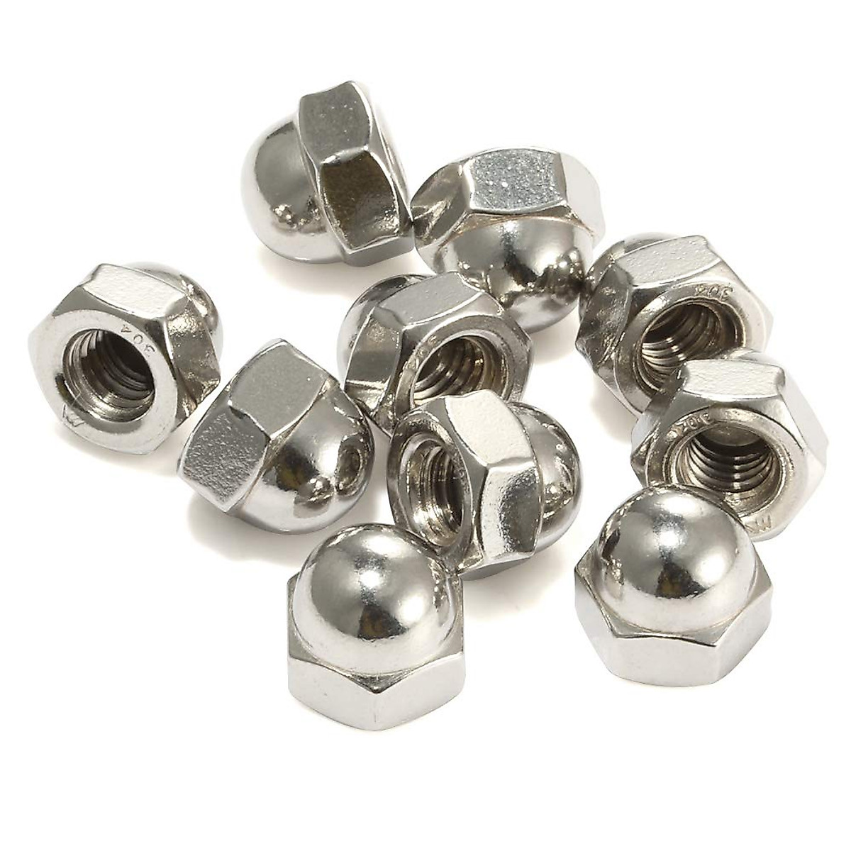 1/4-20 Acorn Hex Cap Dome Head Nuts, 304 Stainless Steel 18-8, Bright Finish, Pack of 50
