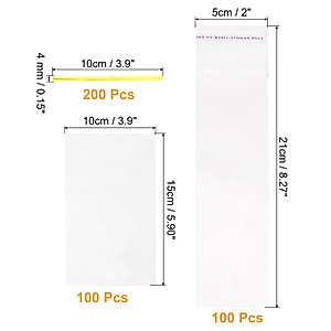 uxcell 200 Pcs Clear Cello Bags, Clear Flat Plastic Cello Treat Bags with Gold Twist Ties Gift Bags Cookies Bags for Christmas Snacks Candy Cookie Gifts