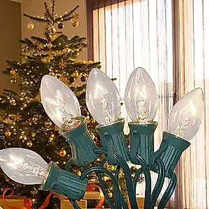 CHYSUPER C7 Christmas Lights Outdoor Vintage String Lights 25Ft C7 Clear Incandescent - Halloween Decorations for Indoor Outside Xmas Tree Patio Wedding Holiday Party Decor, Warm White