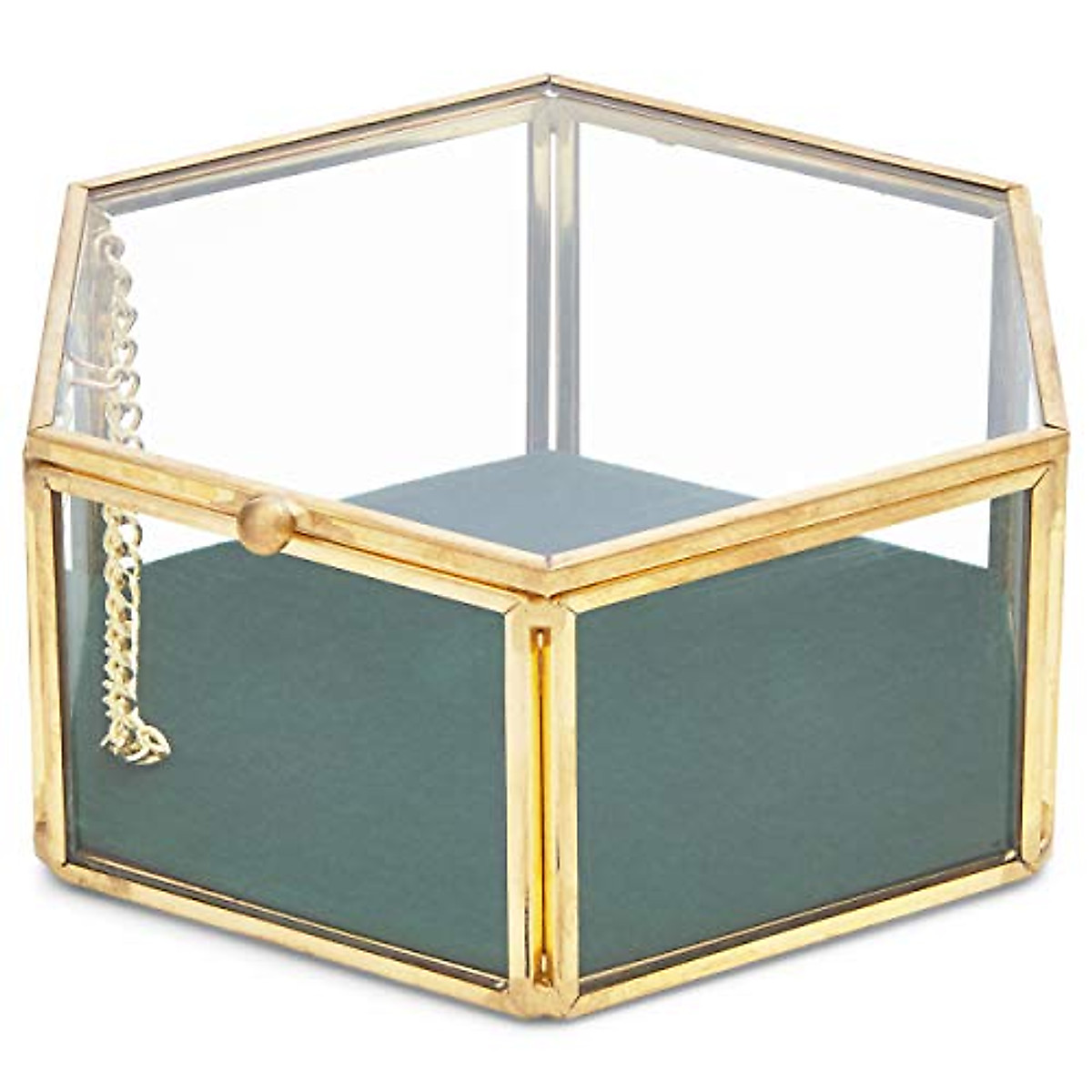Juvale Velvet Glass Jewelry Box, Gold Hexagon Box for Trinkets (5 x 4.5 x 2.1 In)
