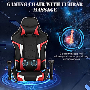 Tangkula Gaming Desk and Chair Set, Ergonomic E-Sport Gamer Desk & Racing Chair Set w/Cup Holder, Monitor Stand, Earphone Hook, Massage & Headrest, Home Office Computer Desk Chair Set (Red)