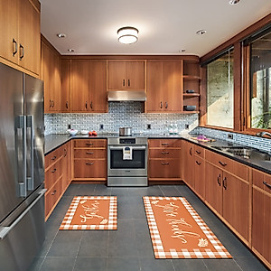 HOLVDENG Fall Buffalo Plaid Kitchen Mat Set of 2 Non Slip Thick Kitchen Rugs and Mats for Floor Comfort Standing Mats for Kitchen, Sink, Office, Laundry, 17"x47"+17"x28"