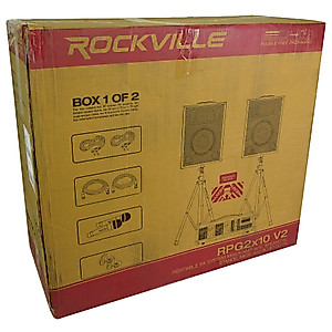 Rockville Package PA System Mixer/Amp+10" Speakers+Stands+Mics+Bluetooth, (RPG2X10)