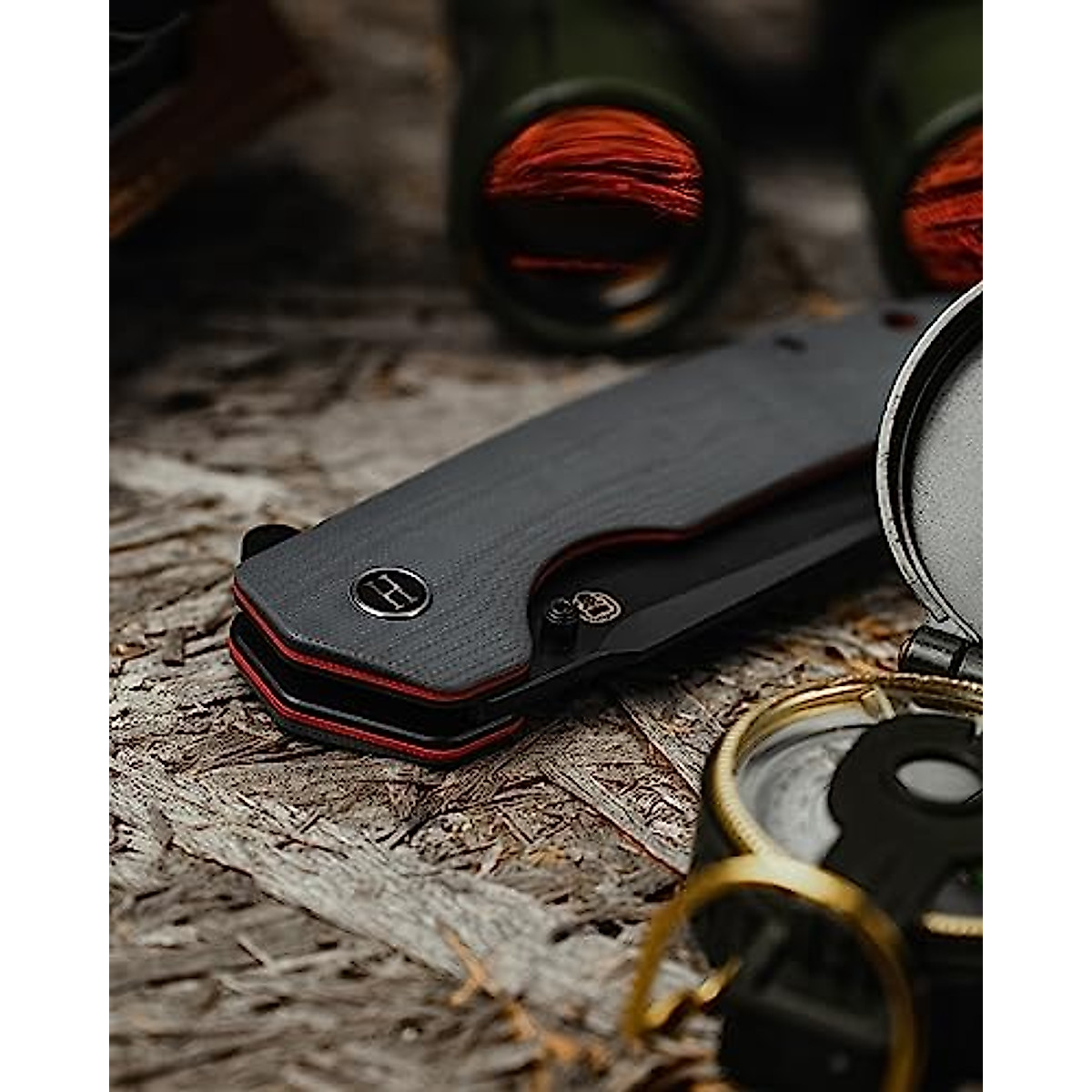 Holtzman's Gorilla Survival Folding Knife D2 Steel Blade G10 Tactical Handle Pocket Folding Knife EDC Giftset for Men (Grey and Red)