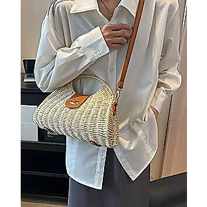 Summer Straw Bag for Women Straw Hand-woven Top-handle Handbag Crossbody Tote Clutch Bags for Travel