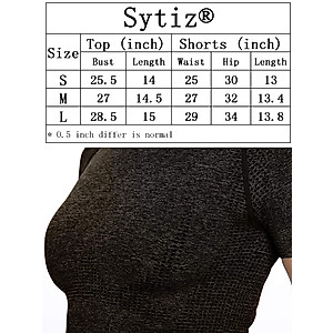 Sytiz Women Seamless Yoga Outfits 2 piece Set Workout Gym Shorts + Sport Bra (Black, Medium)