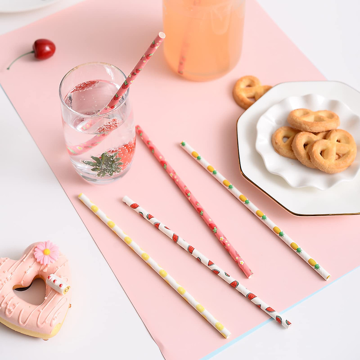 YAOSHENG Fruits Paper Straws, Pack 100 for Party Supplies,Birthday,Wedding,Bridal/Baby Shower,Juice, shakes,Smoothies