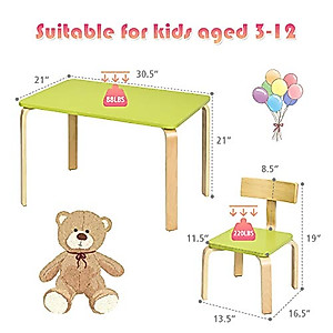 BETTARY Kids Bentwood Curved Back Table & Chair Set, Premium Toddlers Wood Furniture for Kids Reading, Arts, Crafts, Homework, Snack Time, Ideal for Daycares Playroom Home Classroom (Green)