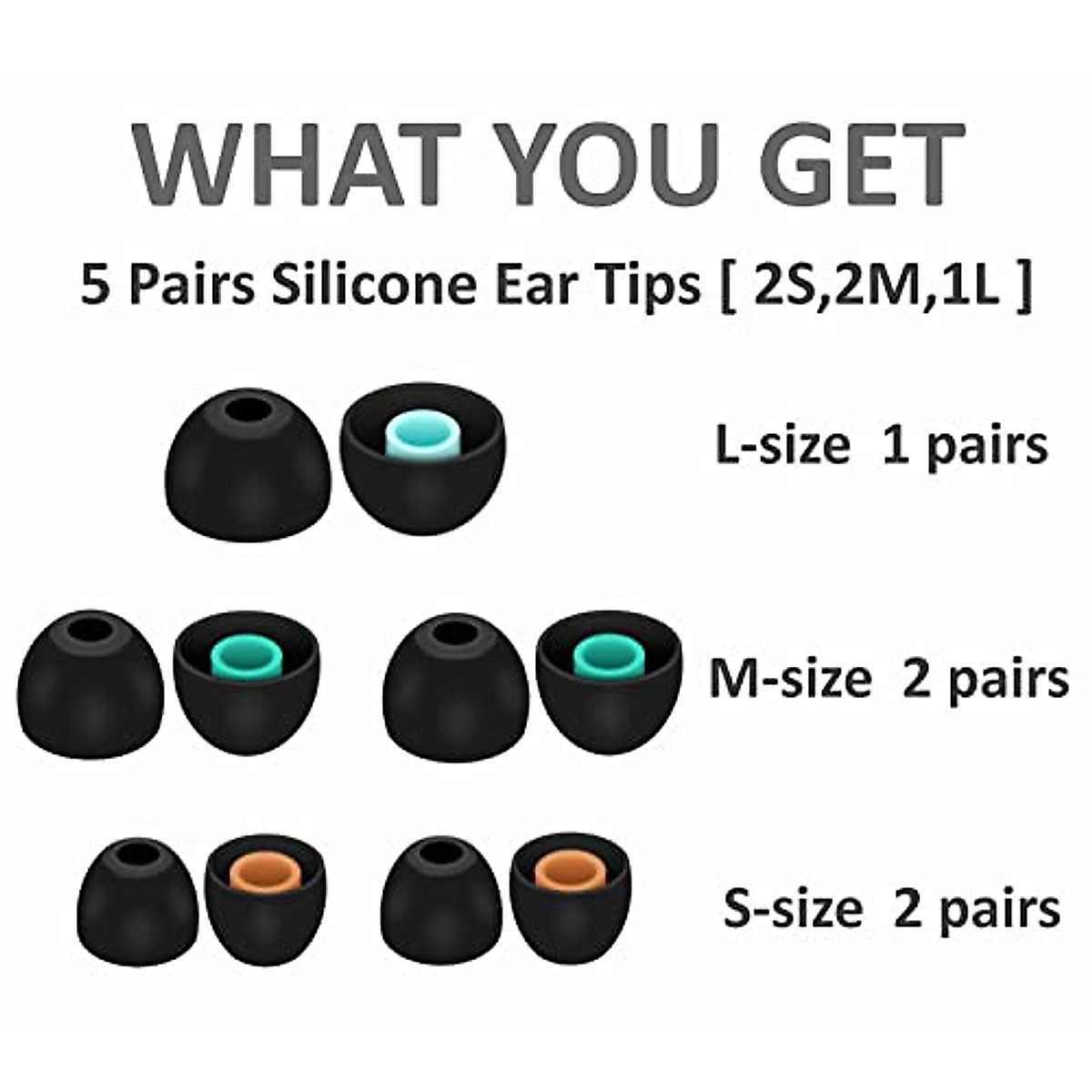 A-Focus Ear Tips Buds Set for WF-1000XM5 WF-1000XM4 WI-XB400 WF-C700N Silicone Eartips Earbuds Eargels Compatible with Sony in-Ear Headset WI-C200 WF-C500 etc 2S2M1L Black