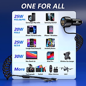 Phmnkl 66W High-Speed Car Charger - 5-Port Fast Charging Hub with PD & QC3.0, Universal Compatibility for iPhone 15/14/13/12/11, Samsung Galaxy S23/S22/S21, Note20/10, Pixel & More Devices