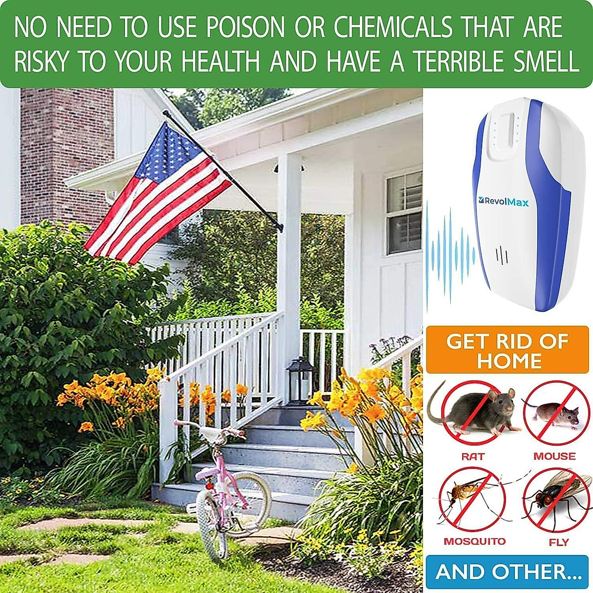 RX-4, Ultrasonic Pest Repeller - Electronic & Ultrasound, Indoor Plug-in Repellent - Get rid of - Rodents, Mice, Squirrels, Bats, Insects, Bed Bugs, Ants, Fleas, Spiders, Roaches (Dark Blue, 2Pack)