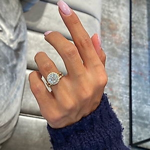 GLAM AND GEMS 3/4 Carat Lab Grown Diamond and 3 Carat Moissanite Wedding Band Ring Set for Women in 14k White or Yellow Gold (D-E, VS, cttw) Anniversary Promise Ring Size 4.5 to 11