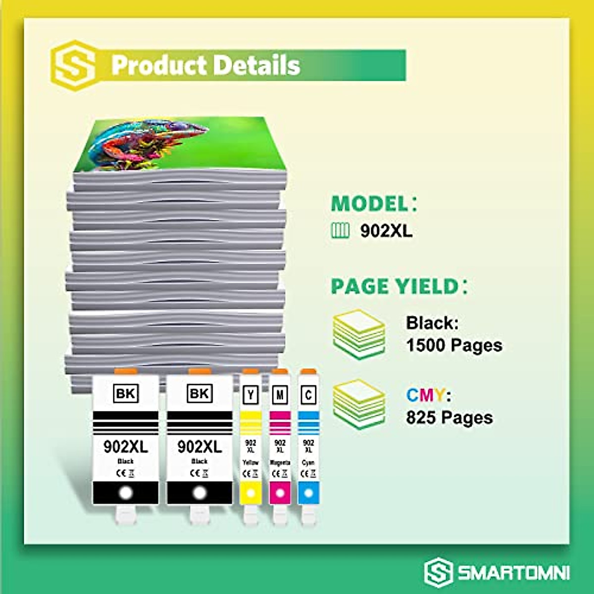 S SMARTOMNI Compatible 902XL Ink Cartridges Upgraded-Chip Replacement for HP 902 902XL Ink Cartridge Combo Pack Black and Color for Use in HP OfficeJet Pro 6960 6962 6970 6975 6978 6968 6975
