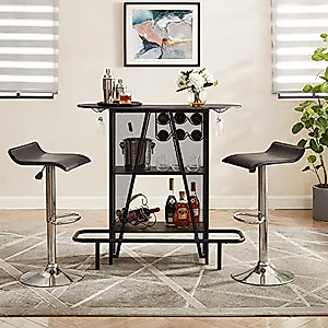 VECELO Bar Unit with Metal Mesh Front, 3-Tier Wine Rack Table with Glasses Holder, Home Liquor Cabinet with Storage and Footrest for Living Room, Kitchen, Cement Grey
