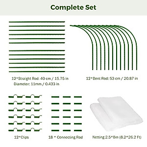 BEAMNOVA Garden Netting Mesh Greenhouse Hoops for Raised Beds Row Cover Barrier Support Frame Cover Climbing Plants Stakes with Clips for Outdoor Vegetable Tomato Vines DIY