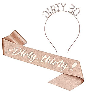 30th Birthday Decorations for Women, 30th Birthday Sash, Rhinestone Headband / Tiara, Candles, Cake Toppers and Daily Planner, Dirty 30 Birthday Decorations and 30th Birthday Gifts for Her