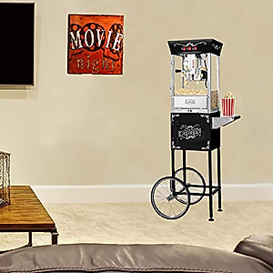 Great Northern Popcorn Company Black Matinee Movie 8 oz. Ounce Bar Style Antique Popcorn Machine, w/ cart