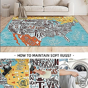 Kids Area Rugs 8'x10' The USA Map Mat for Living Room Bedroom, United States Map Educational Learning & Game Carpet Children Modern Indoor Playroom Rug