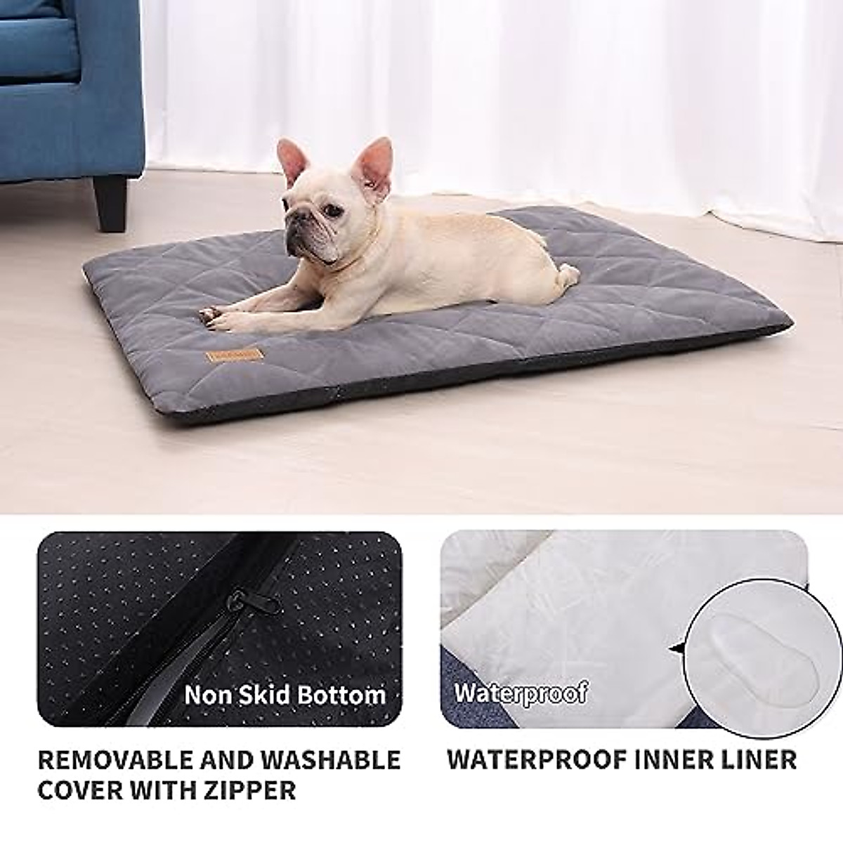 XSAMIN Self Heating Dog Bed for Medium Dogs, Pet Sleeping Mat with Removable Washable Cover, Waterproof Lining and Nonskid Bottom Couch, Pet Bed, Grey,Suitable for Dogs Up to 70 lbs