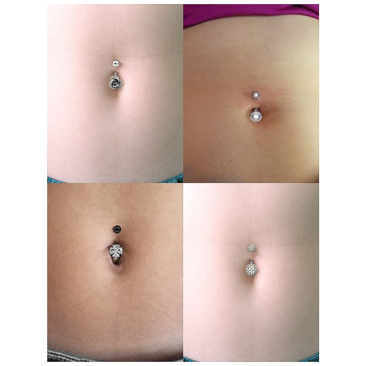 Vsnnsns 14G Belly Button Rings Belly Rings for Women Stainless Steel CZ Opal Belly Button Piercing Jewelry Belly Bars Curved Navel Ring Barbell Body Jewelry Piercing for Women Men Silver Black