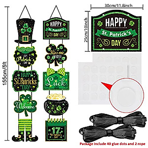 St. Patrick's Day Decoration Hanging Welcome Sign Banner 10 Pieces Leprechaun Hat Shamrock Sign for Saint Paddy's Hanging Decor