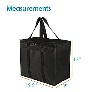 Houseables Insulated Bags, Reusable Groceries Tote, Thermal Shopping Bag, 3 Pack, Black, 16" x 13" x 9", Extra Large (XL), Refrigerated Grocery Delivery, Hot, Cold, Frozen Foods Cooler, With Zipper