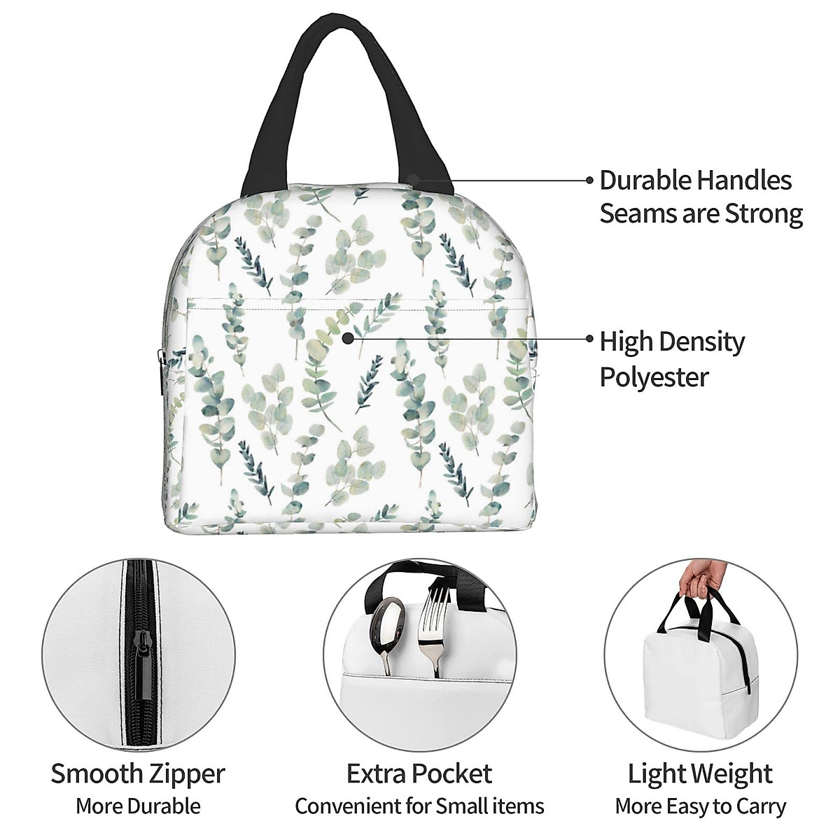 Giwawa Sage Insulated Lunch Bag for Women Green Leaf Reusable Lunch Box Freezable Cooler Thermal Waterproof Tote Bag for Women Work Camping Travel Fishing Picnic