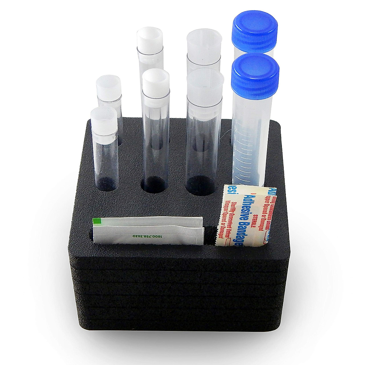 Polar Whale Personal Travel Test Tube Holder Rack Black Foam Lab Storage Organizer Compact Stand Transport Holds 8 Tubes Fits up to 11mm 13mm 15mm 17mm Diameter