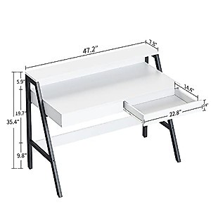 CubiCubi Computer Desk with 2 Storage Drawers, Home Office Writing Desk, Study Table for Small Space, (White, Monitor Stand)