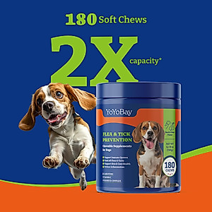 YoYoBay Flea and Tick Prevention for Dogs Chewable - 180 Soft Chews, Duck & Pear Flavor - Dog Flea and Tick Treatment Chewable, Natural Defense- Dog Immune Support Supplement