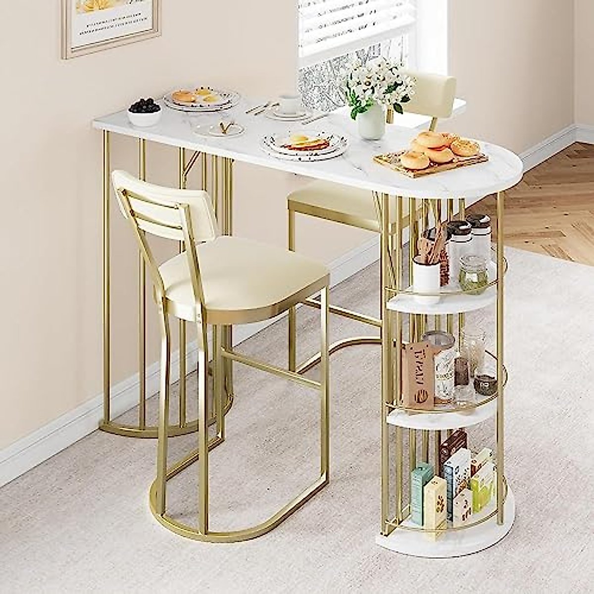 Fulvari Bar Table, Counter Height Table 43" Pub Table with 3 Storage Shelf Kitchen Breakfast Dining Table Set for Living Room, Dining Room, Pub One Table